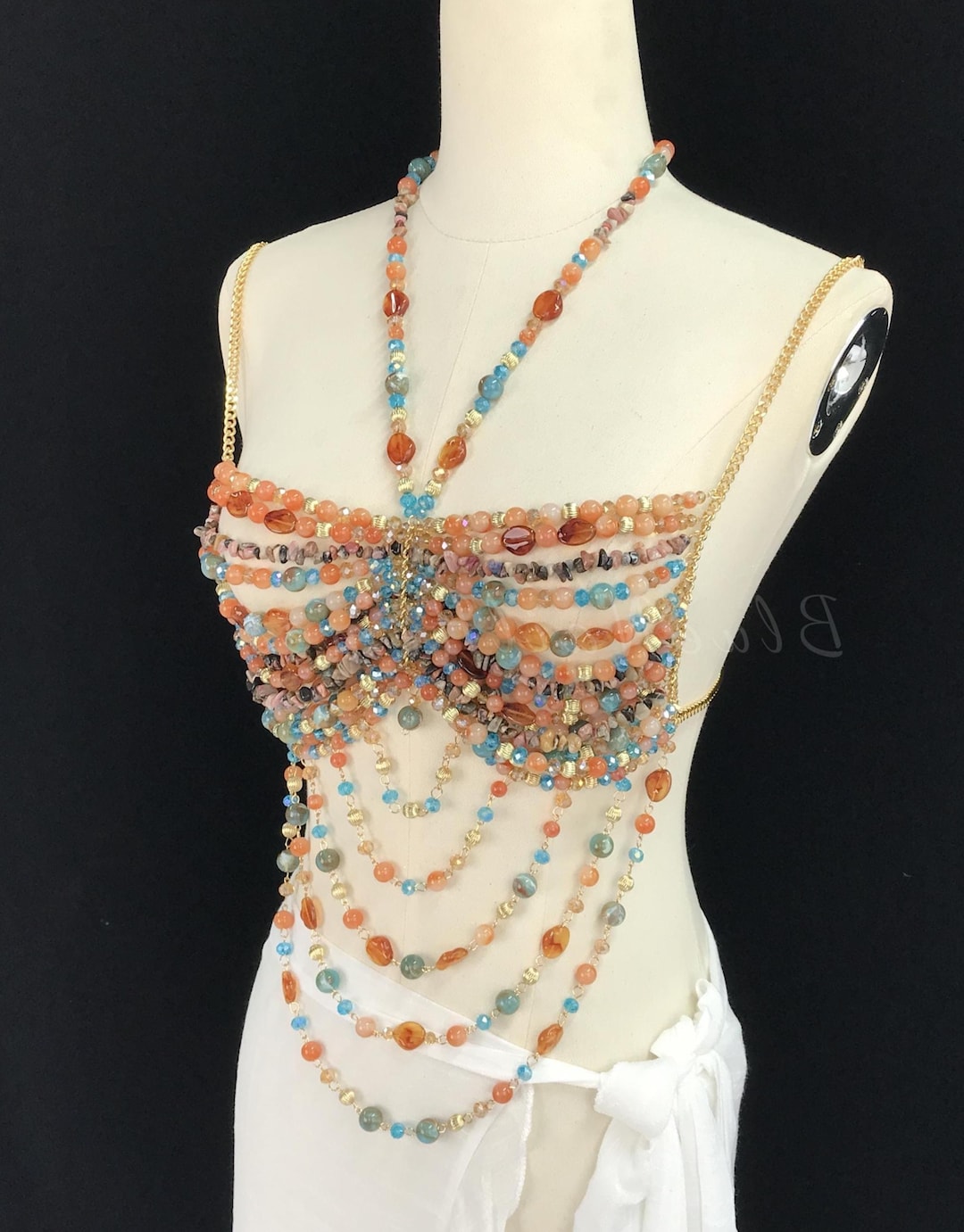 Hand-beaded Bohemian Body Chain, Gemstone Bralette Jewelry - Etsy
