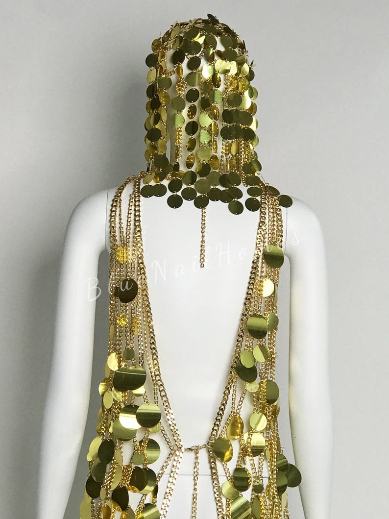 Cleopatra Costume: Golden Sequin & Chain Weave for Festivals, Cosplay ...