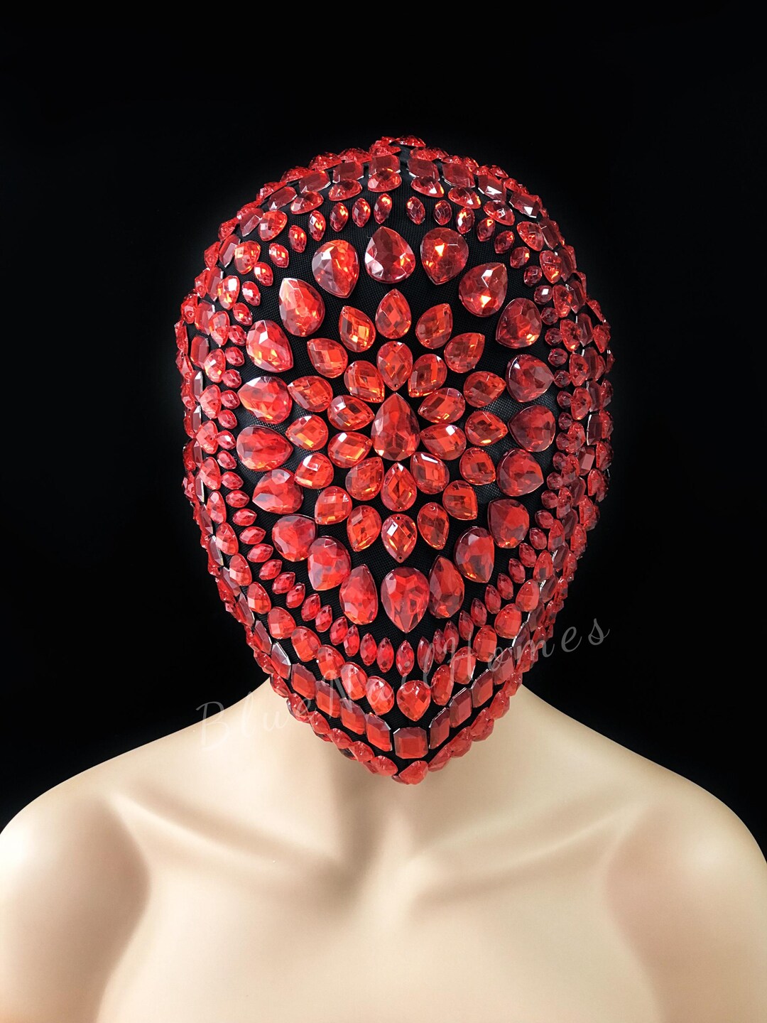 Handmade Red Rhinestone Disco Ball Mask, Breathable & See-through ...