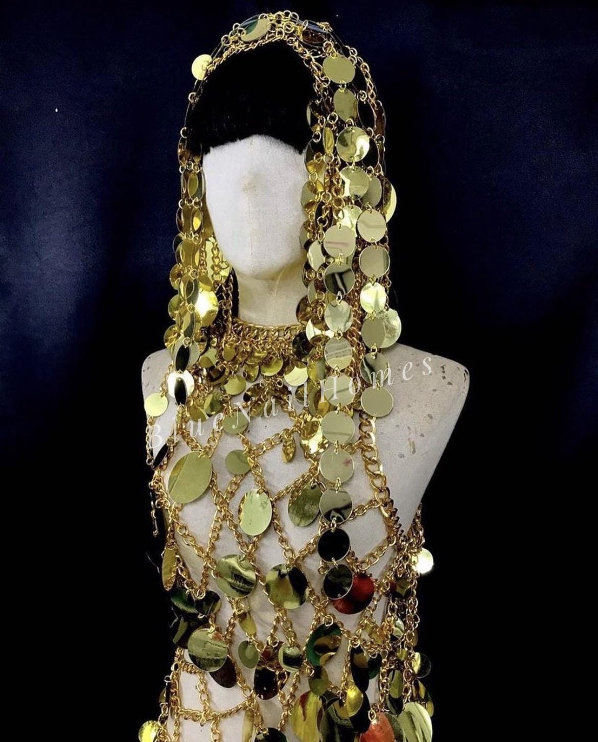 Regal Desert Queen: Handcrafted Golden Sequin and Chain Festival ...