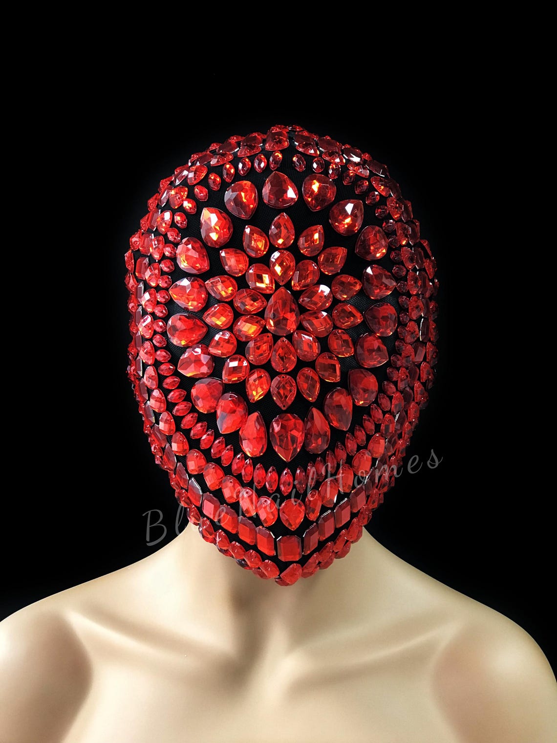 Handmade Red Rhinestone Disco Ball Mask, Breathable & See-through ...