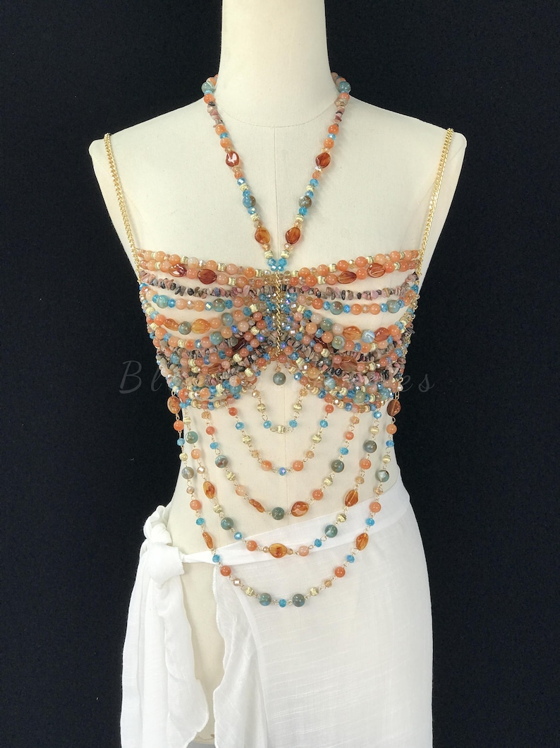 Hand-beaded Bohemian Body Chain, Gemstone Bralette Jewelry - Etsy