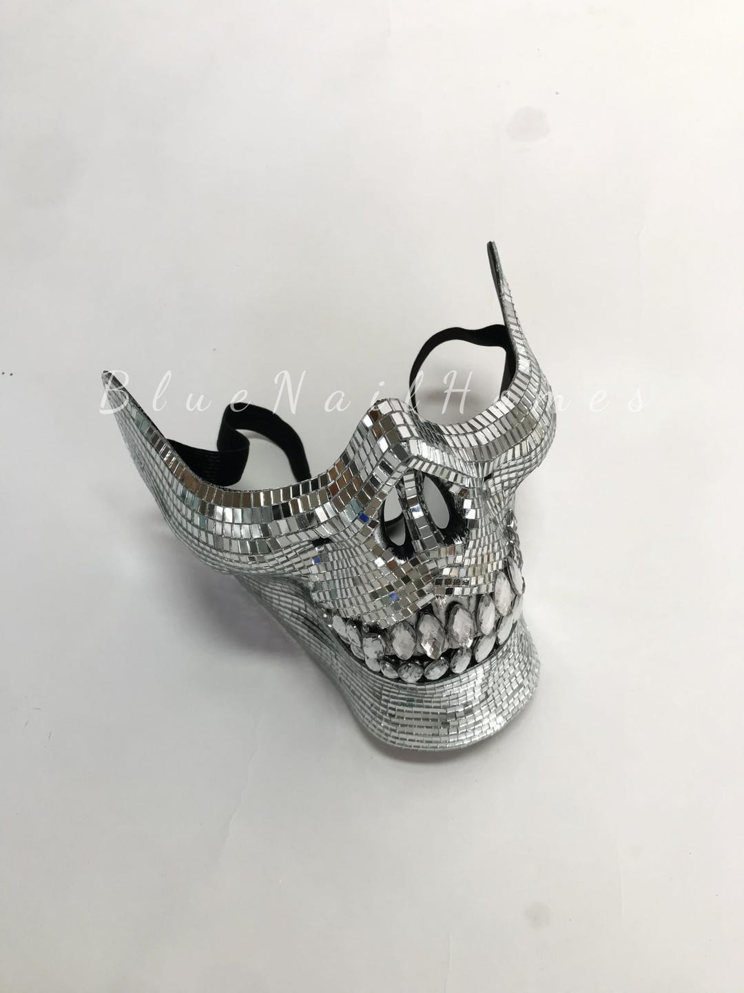 Glittering Silver Skull Mask: Disco Ball Crystal Teeth Face Cover - Etsy