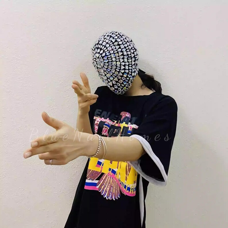 Iridescent Rhinestone Full Face Mask - Halloween Costume, Party Club ...