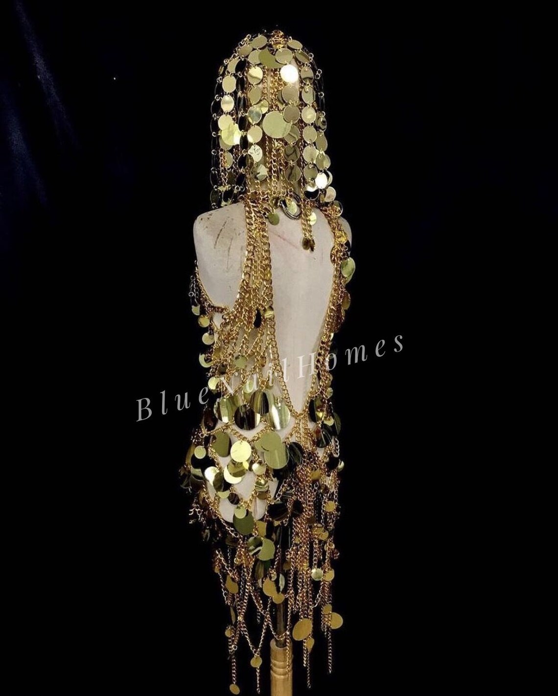 Regal Desert Queen: Handcrafted Golden Sequin and Chain Festival ...