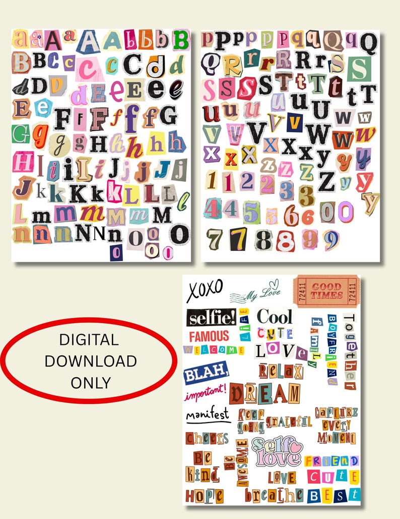 Magazine Cutout Letters Words Bundle | Collage Alphabet Pdfs for ...