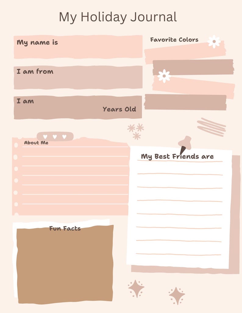 Holiday Journal for Girls, 12 Pages, Instant Download 8.5" X 11" (A4 ...
