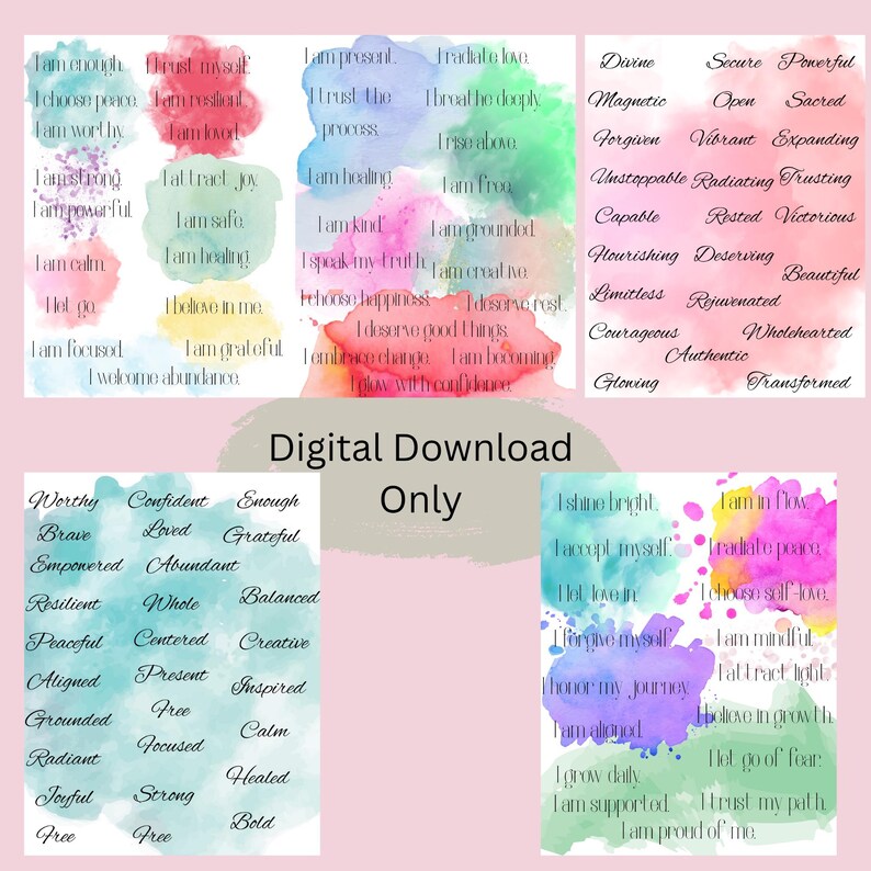 Positive Affirmation Printable Pack - I Am, One Word Quotes – Pastel ...