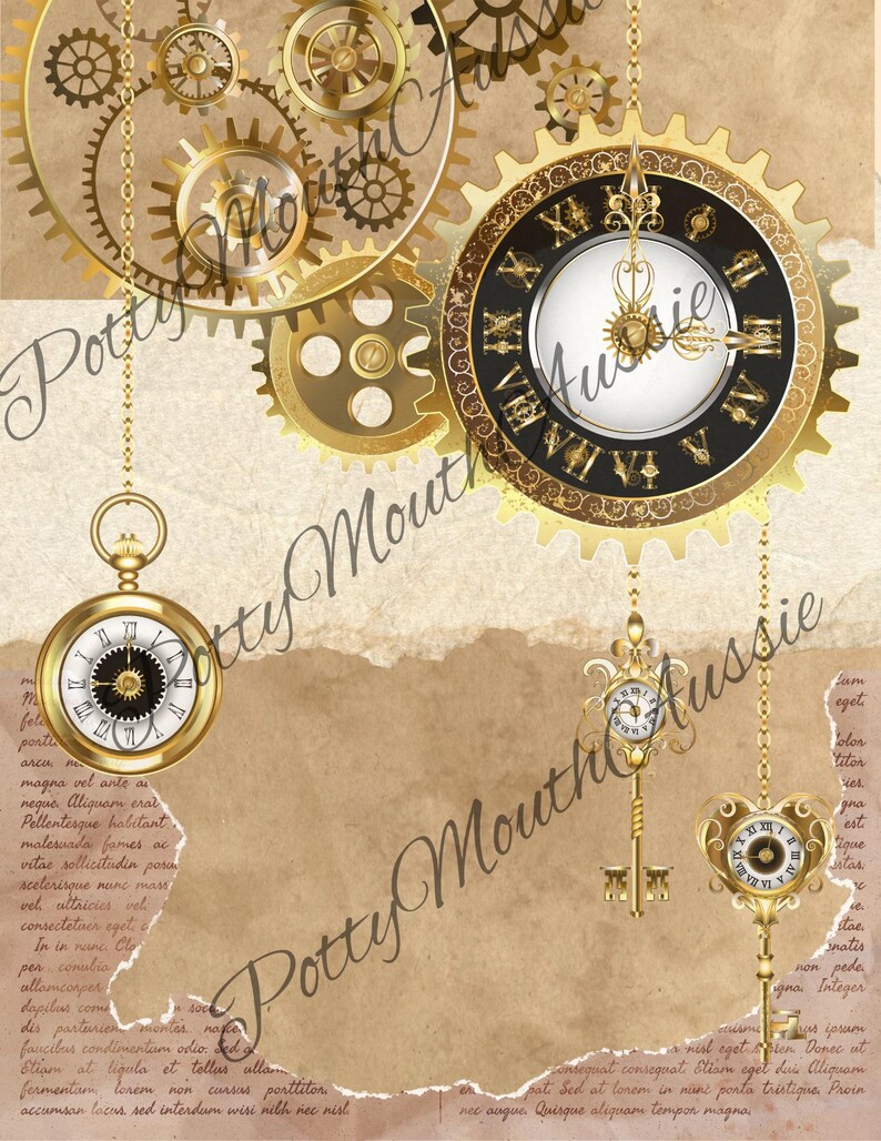 Vintage Clock & Key Junk Journal Pages – Printable Scrapbook Paper ...