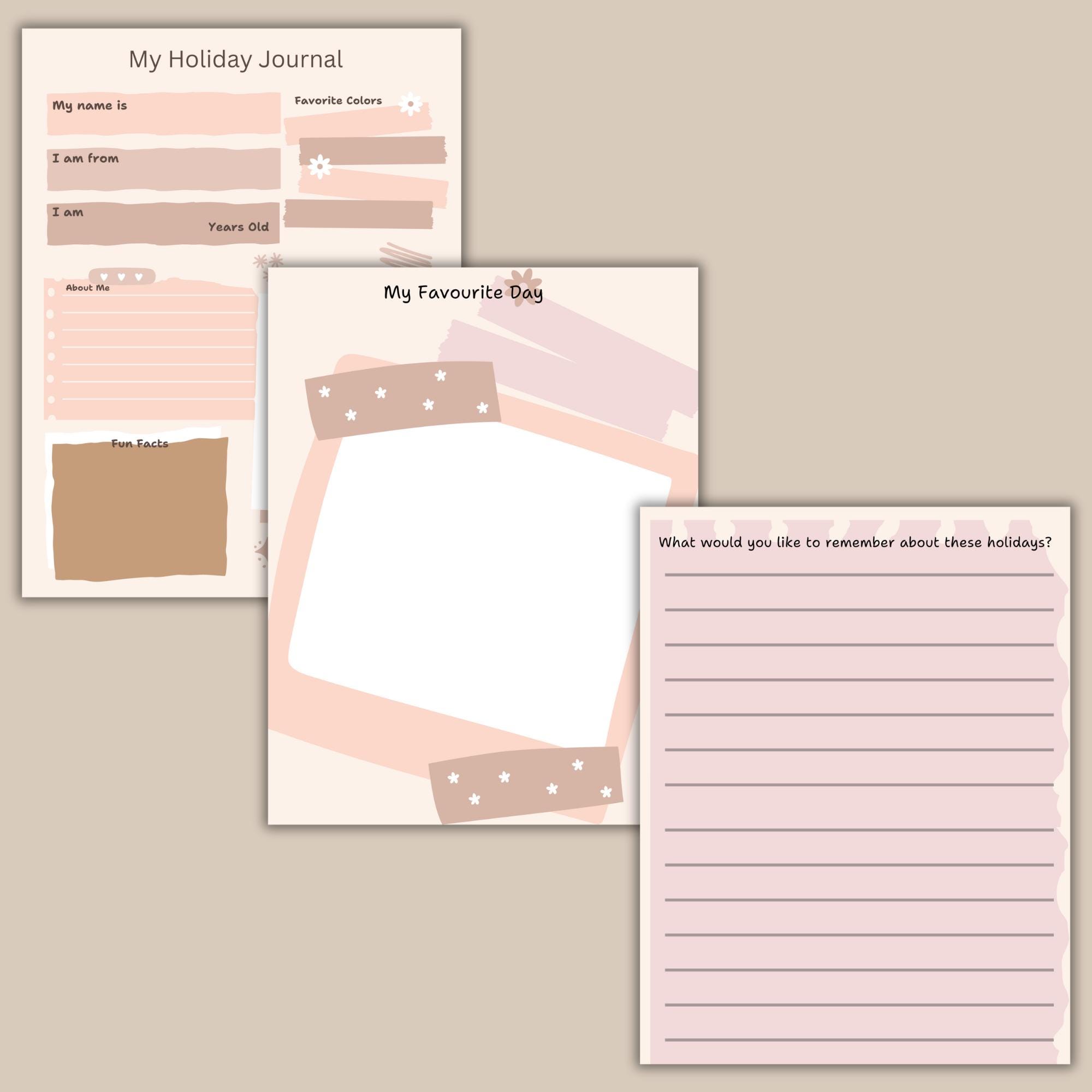 Holiday Journal for Girls, 12 Pages, Instant Download 8.5" X 11" (A4 ...