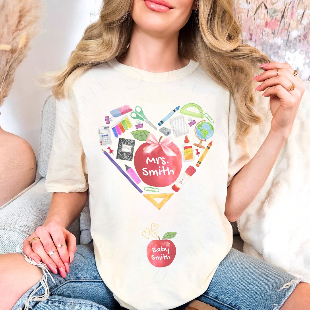 Custom Teacher Baby Pregnancy Announcement Tshirt, Personalized, New ...