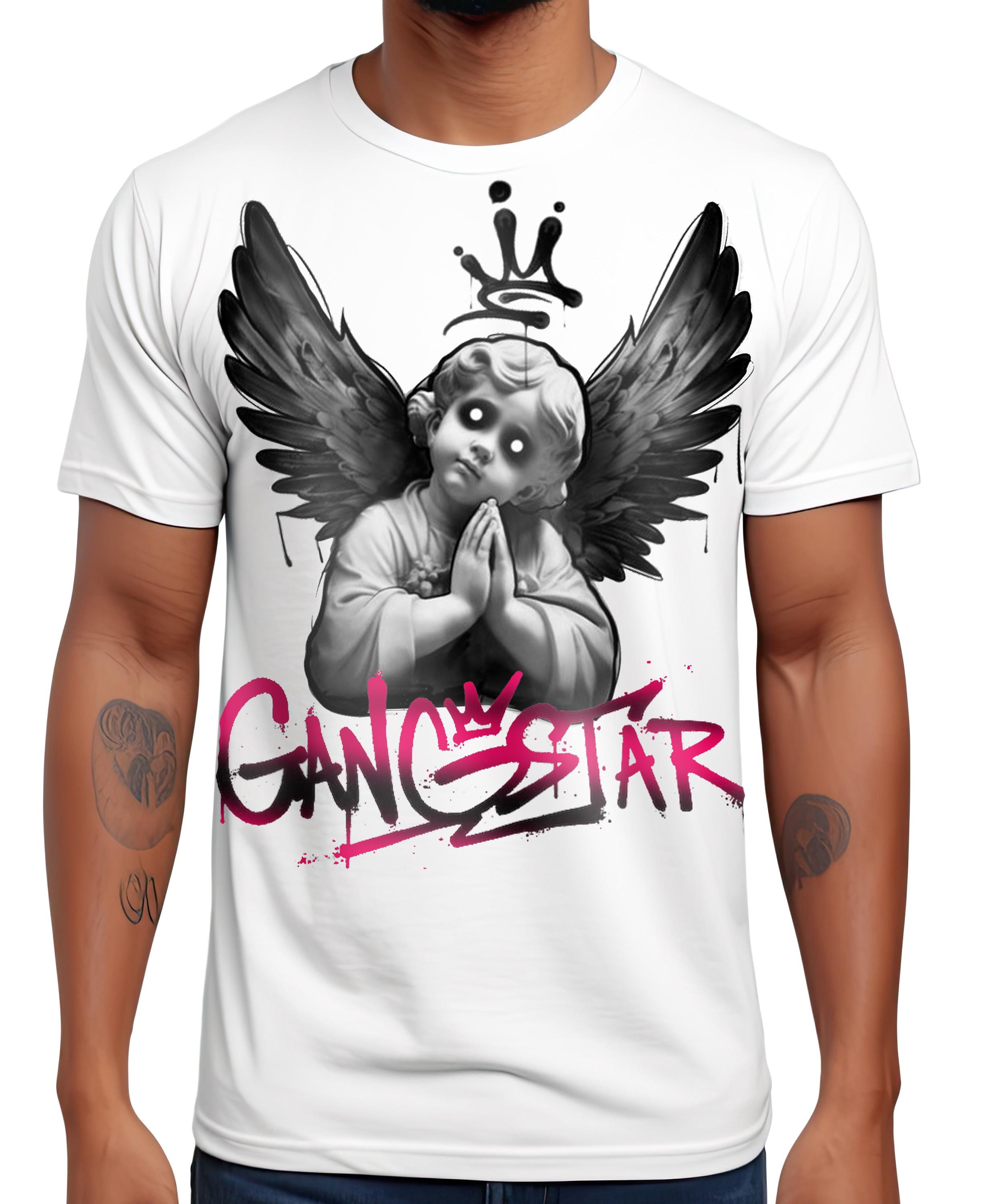 Graffiti Gangster Angels Large Print Men Loose T Shirt Oversized ...