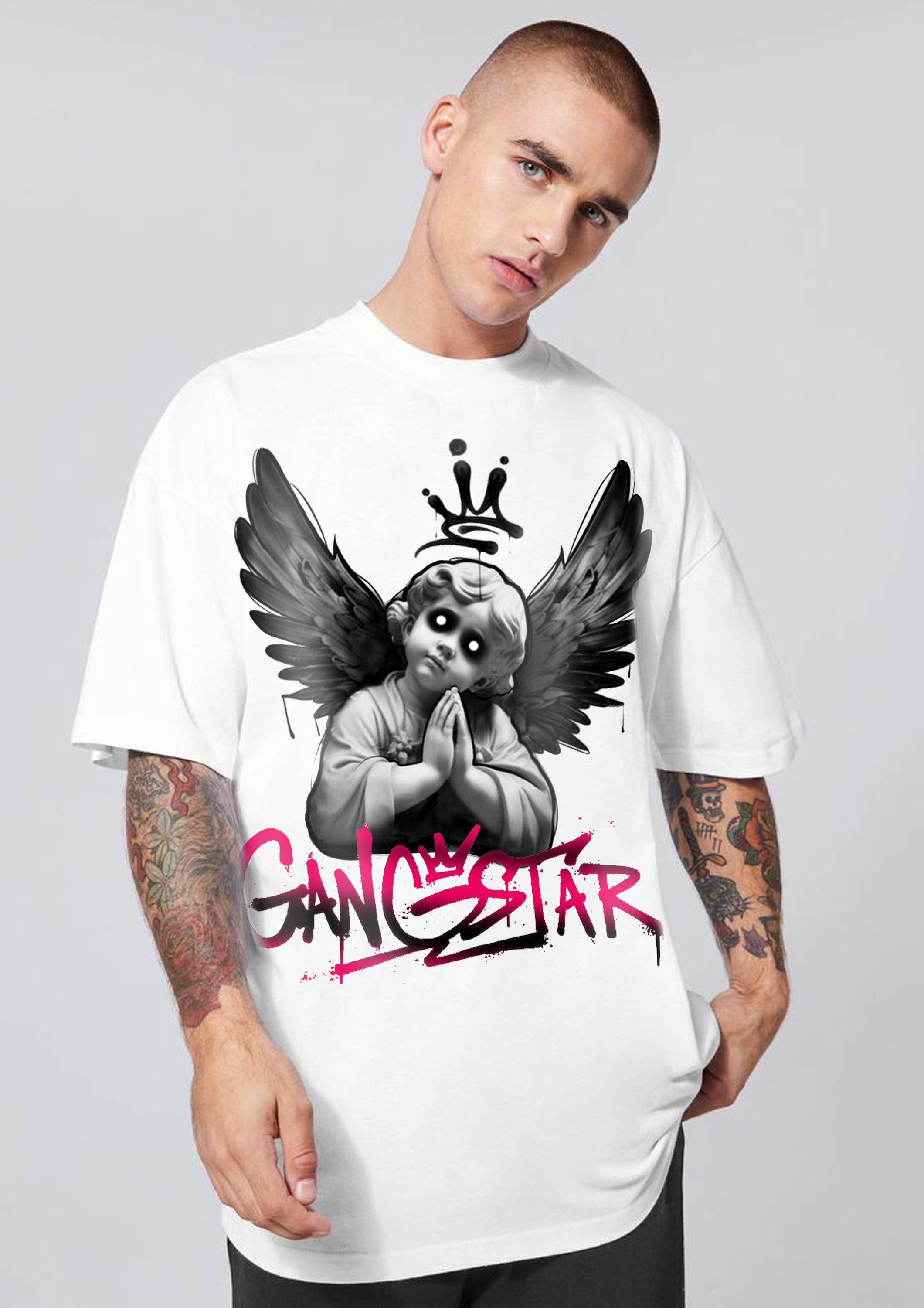 Graffiti Gangster Angels Large Print Men Loose T Shirt Oversized ...