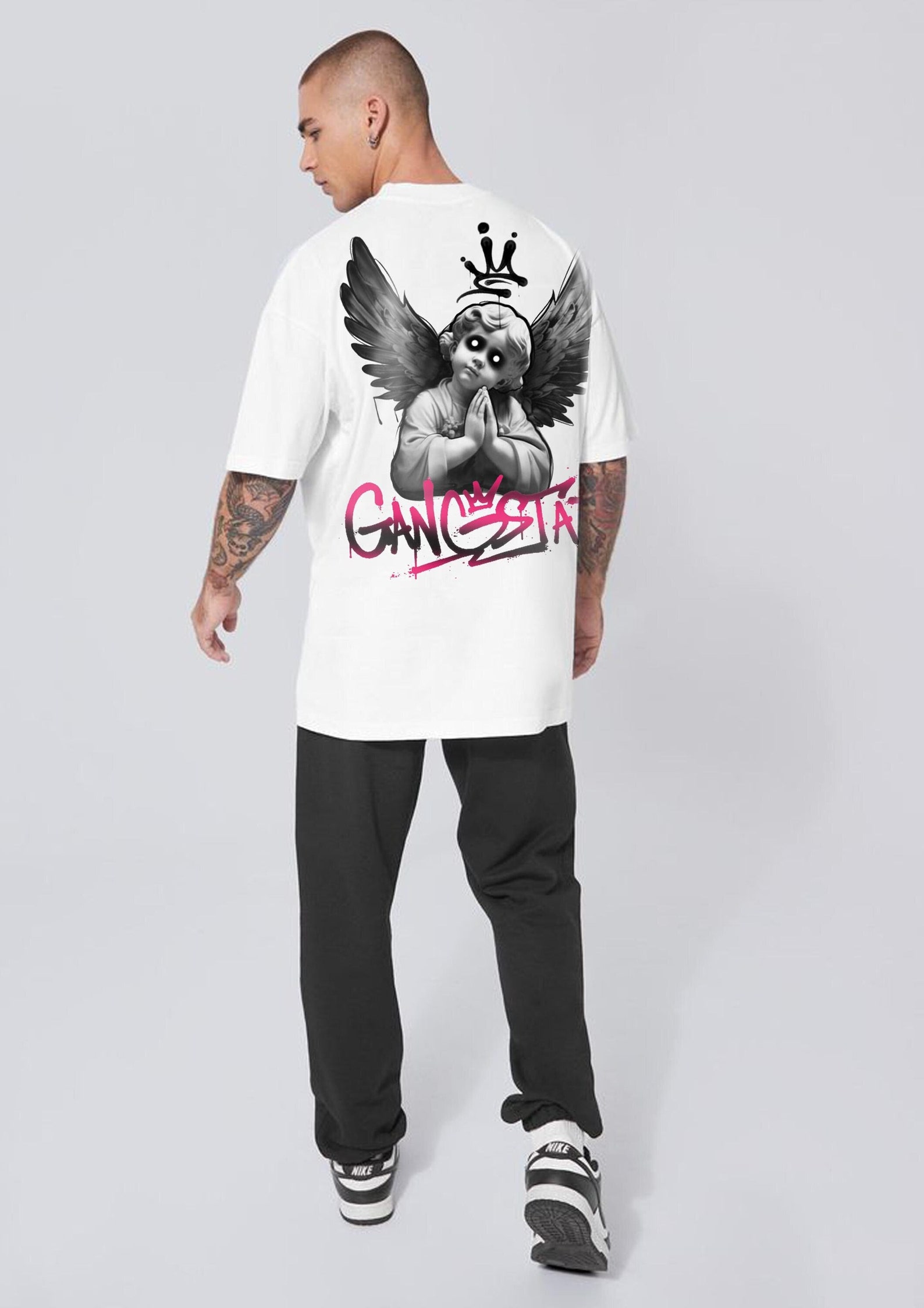 Graffiti Gangster Angels Large Print Men Loose T Shirt Oversized ...