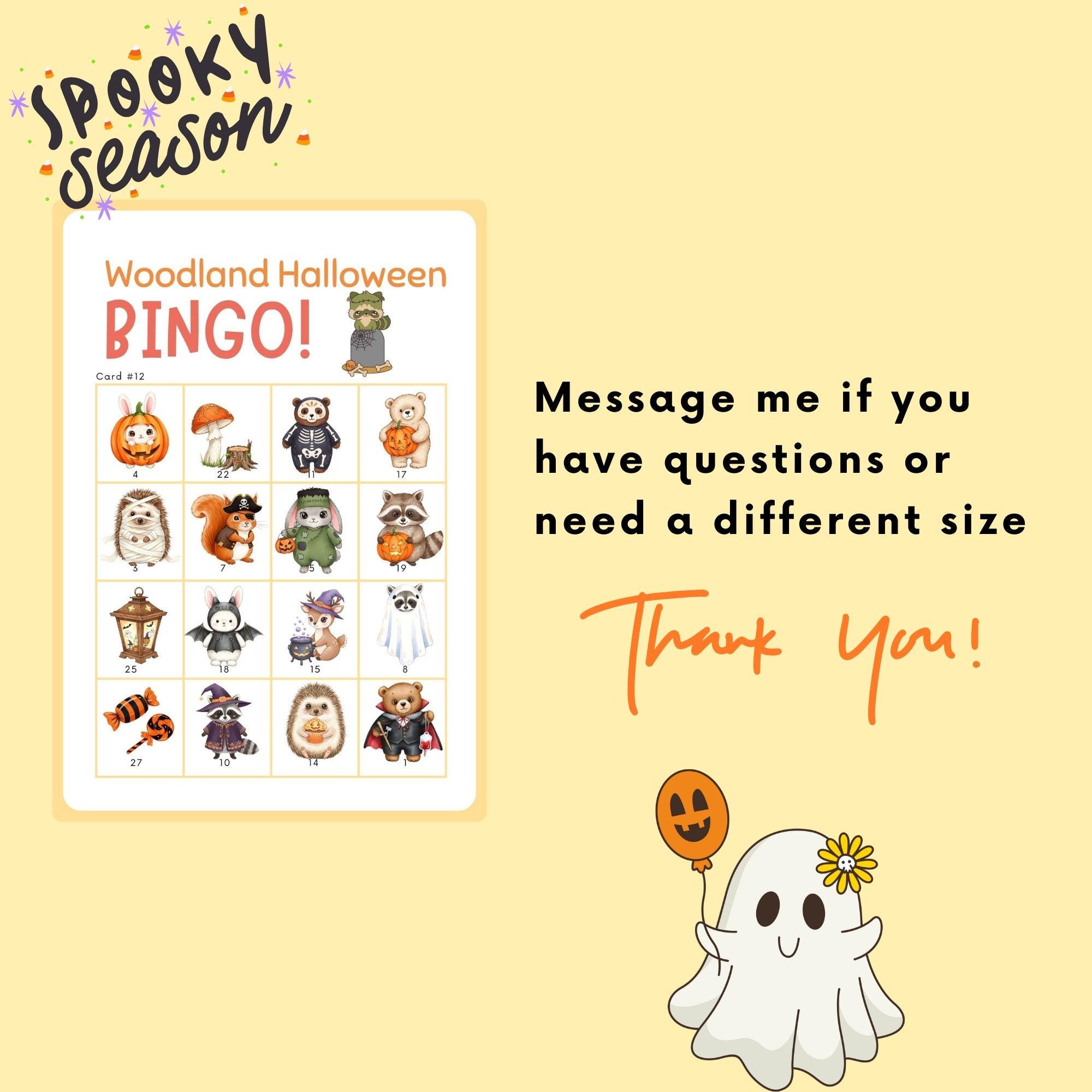 Woodland Halloween Bingo Game for Kids: 20 Printable Cards (instant ...