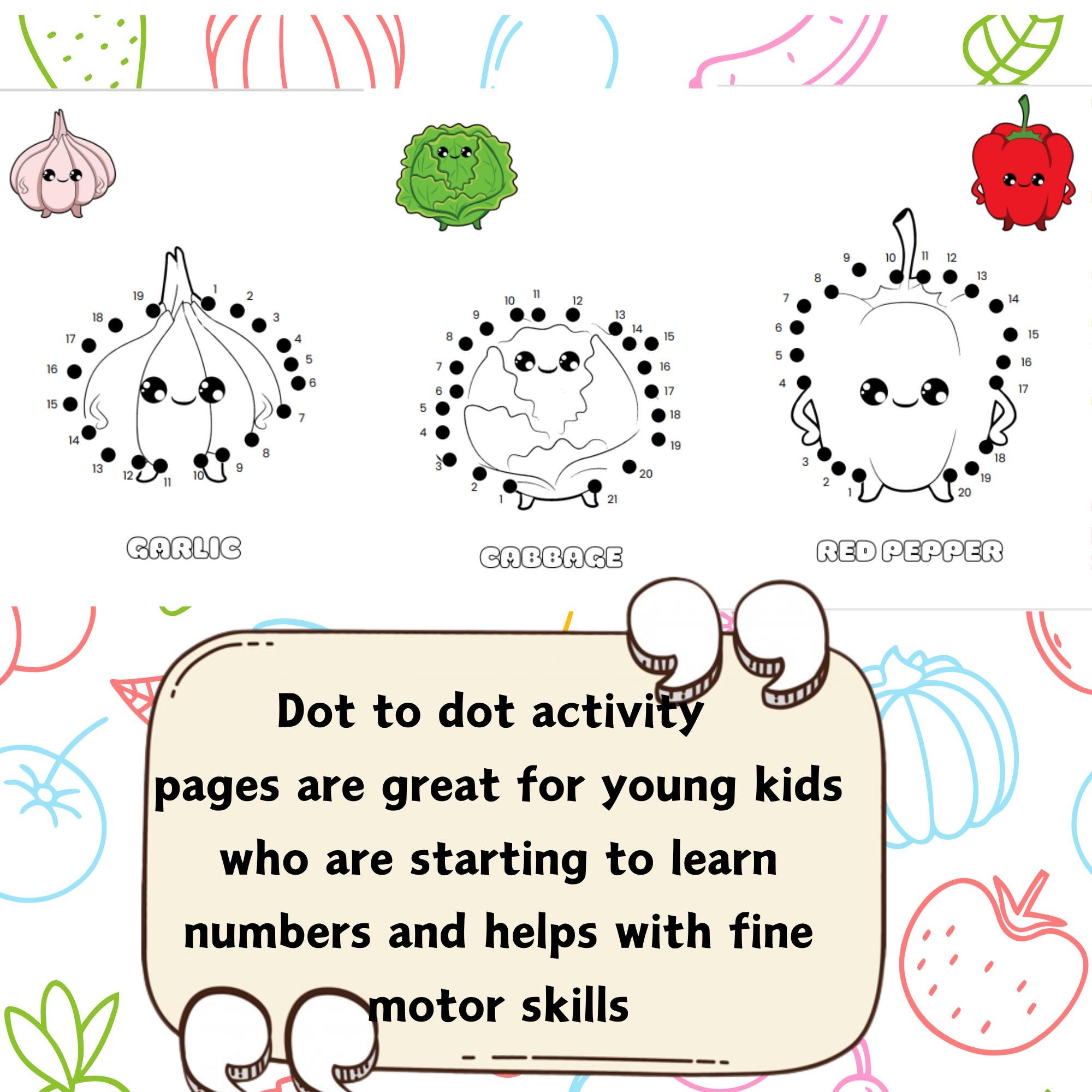 20 Connect the Dots Vegetables Coloring Pages, Easy Coloring for Kids ...