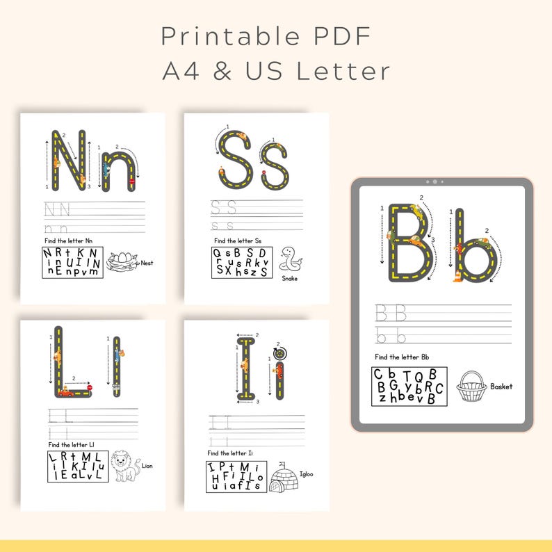 Printable Car-themed Alphabet Tracing Worksheets for Preschoolers, Road ...