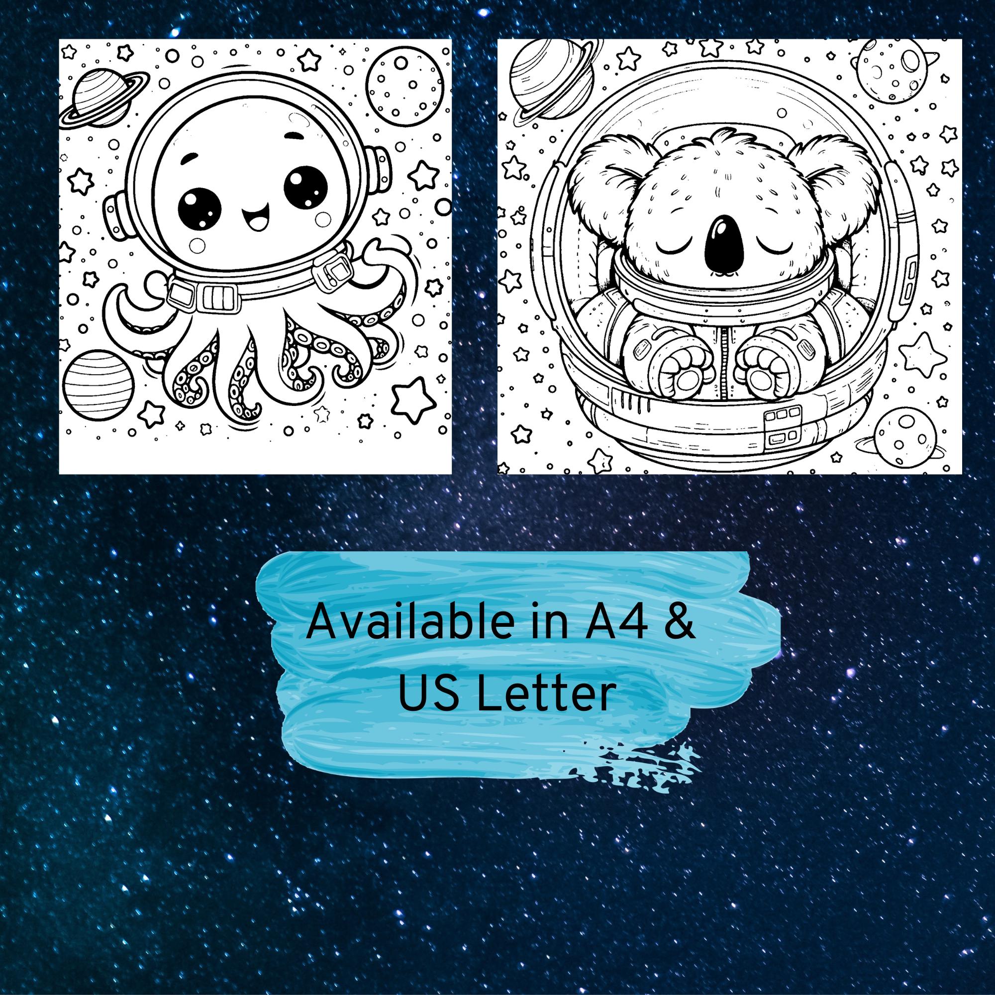 Animals in Space Printable Coloring Pages, Intergalactic Coloring Book ...