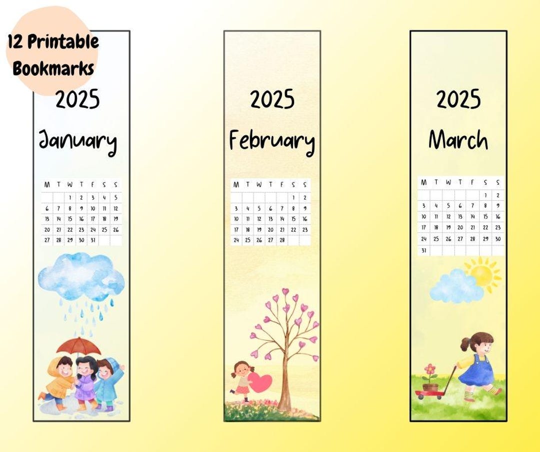 2025 Printable Calendar Bookmarks for Kids, Printable Bookmarks ...