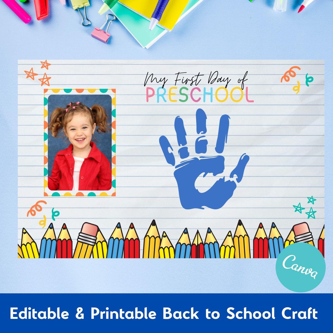 First Day of School Handprint Art: Editable Photo Prop (canva Template ...