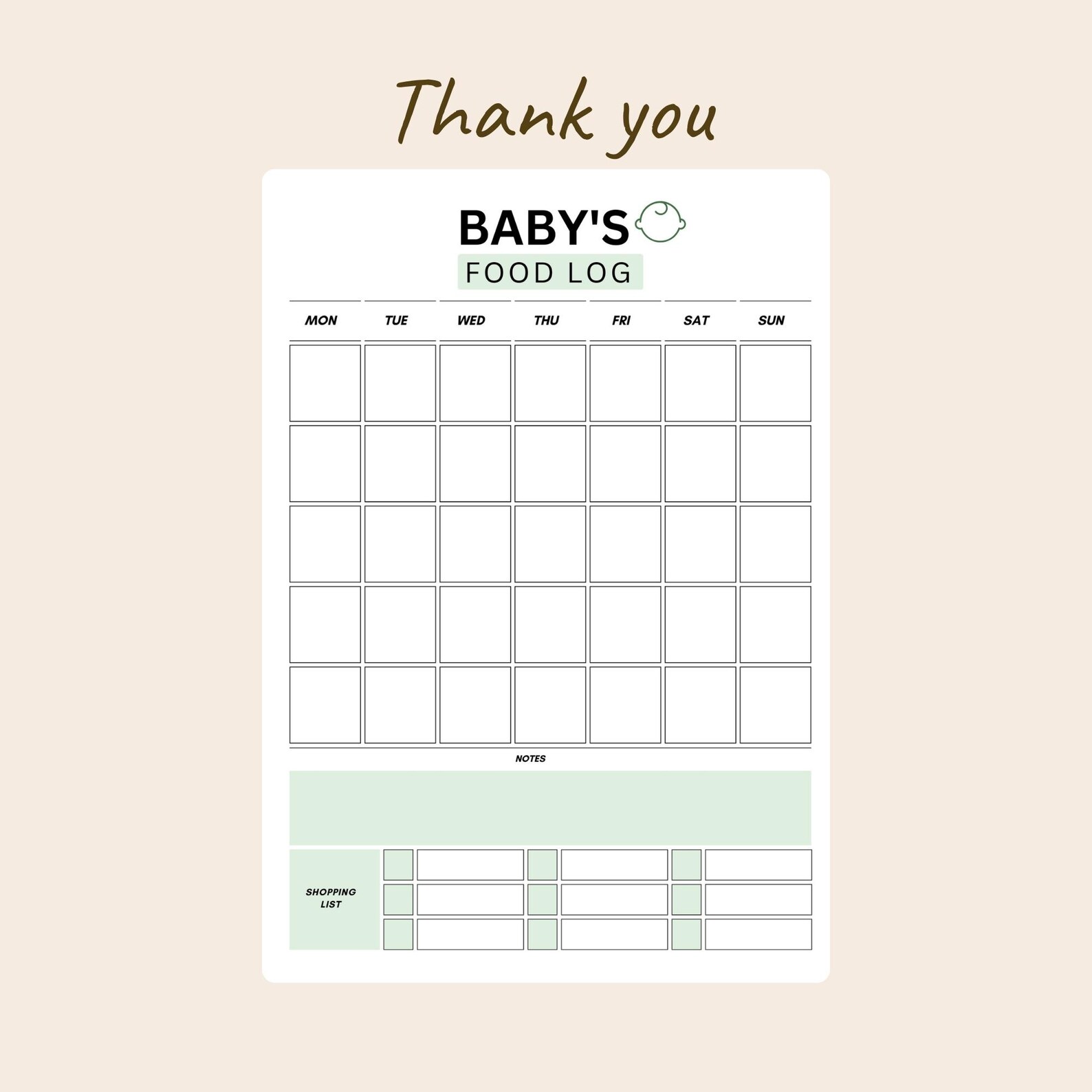 Editable Baby Food Log Printable, Baby's First Food Tracking Sheet ...