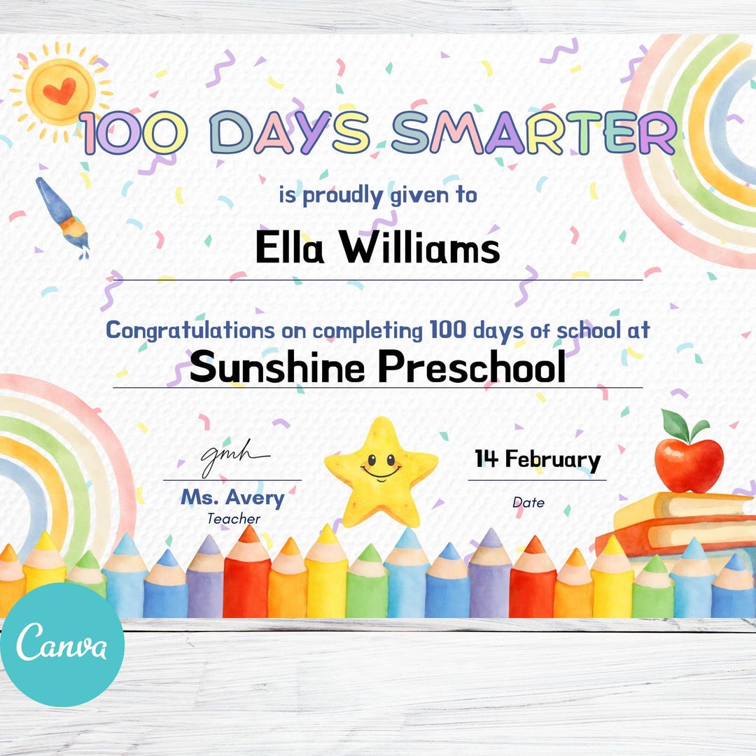100 Days of School Certificate | Canva Editable, Reflection Worksheet ...