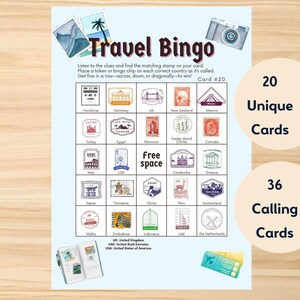 Travel Bingo Printable Game for Kids and Adults | Summer Vacation Bingo ...