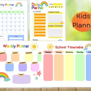 Kids' Planner Bundle Rainbow Edition, Digital Weekly Planner, Homework ...
