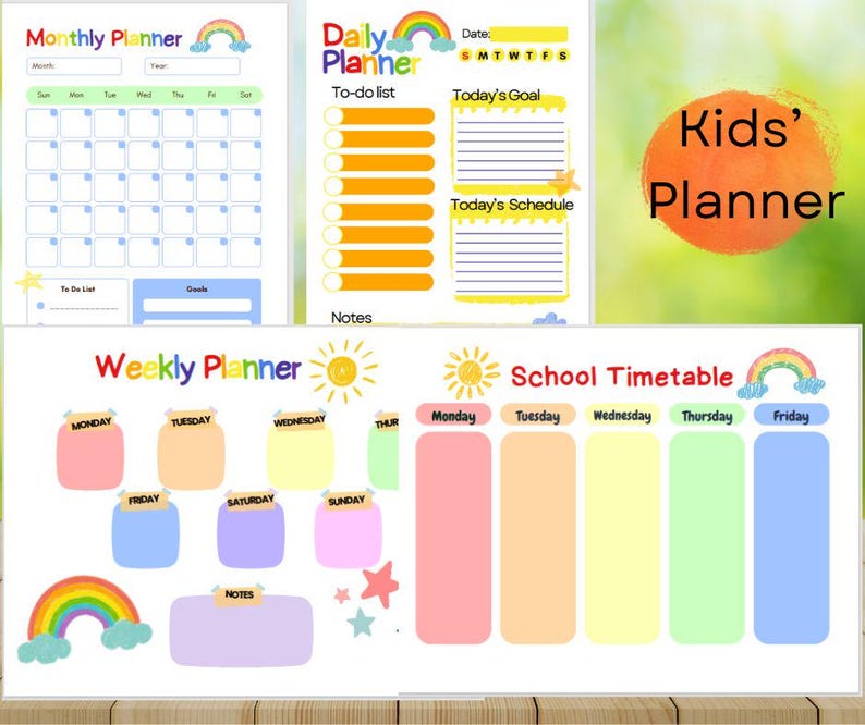Kids' Planner Bundle Rainbow Edition, Digital Weekly Planner, Homework ...