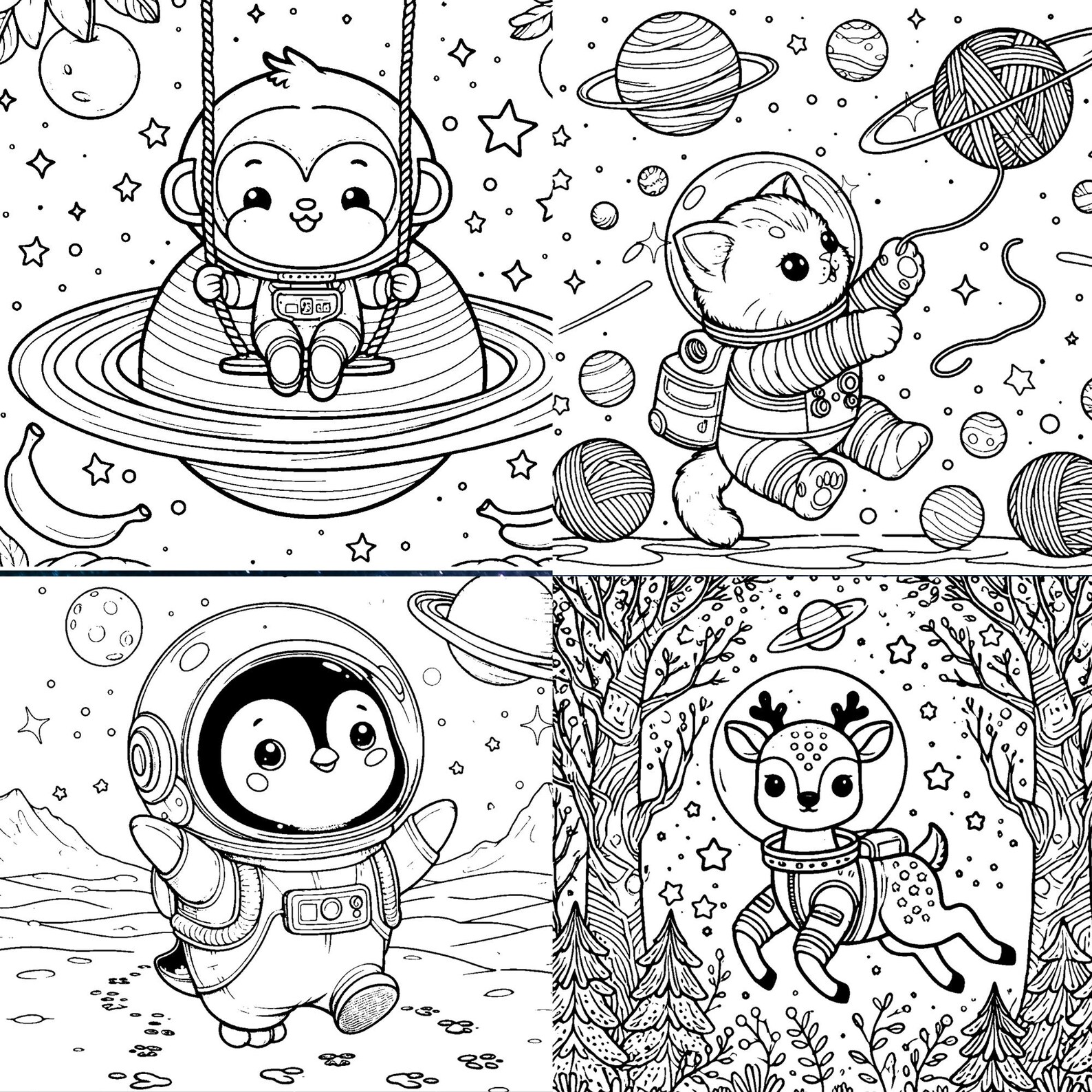 Animals in Space Printable Coloring Pages, Intergalactic Coloring Book ...