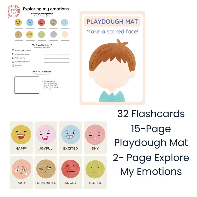 Emotion Flashcards and Playdough Mat Bundle, Emotion Activity Pack for ...