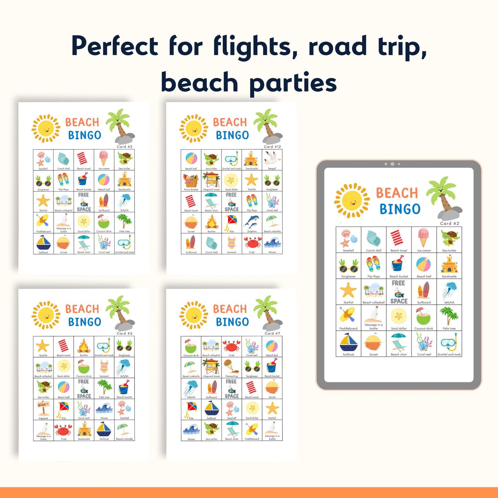 20 Beach Bingo Cards Printable Game, Beach Bingo Birthday Party, Summer ...