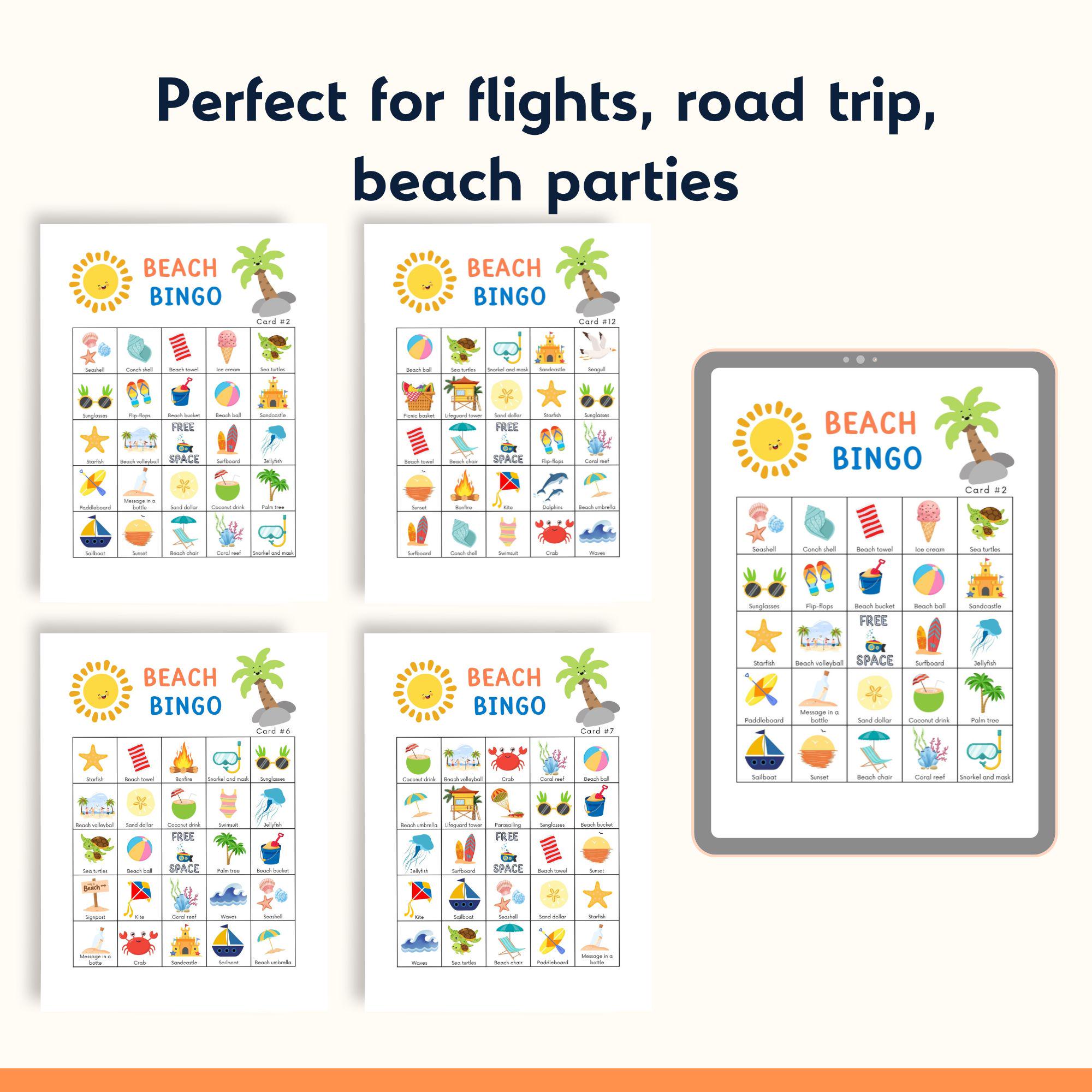 20 Beach Bingo Cards Printable Game, Beach Bingo Birthday Party, Summer ...