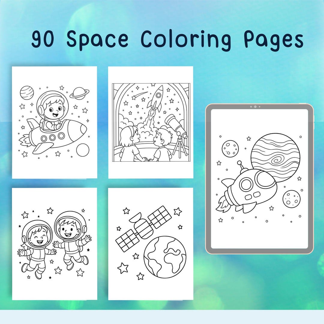 Space Coloring Book for Kids: 90 Planets, Stars, Rockets (digital ...