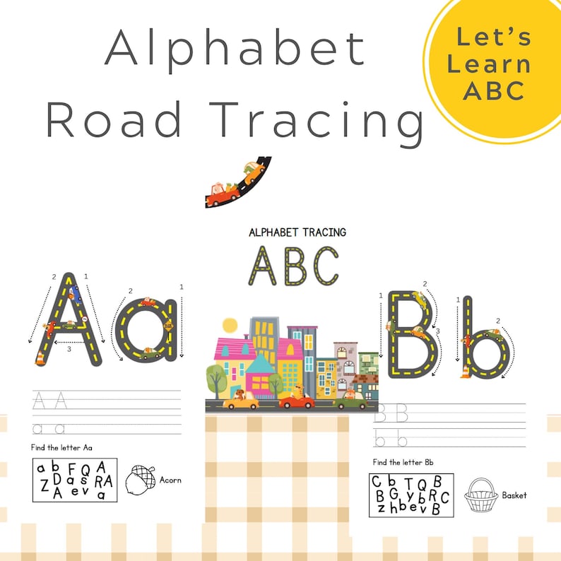 Road Alphabet Tracing Worksheets for Kids, Car-themed ABC Handwriting ...