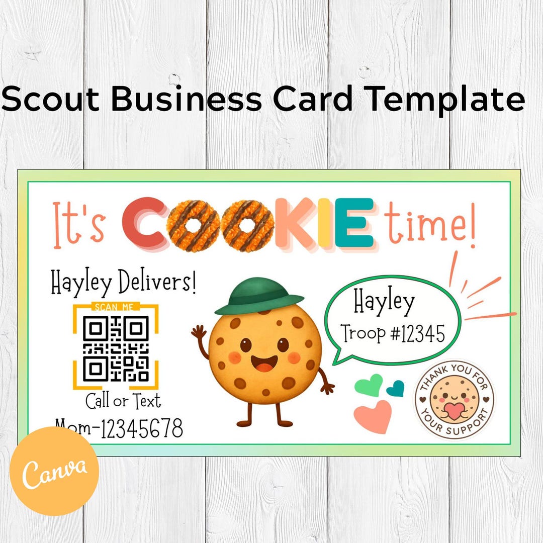 Scout Cookie Business Card Template | Editable Canva Design (instant ...