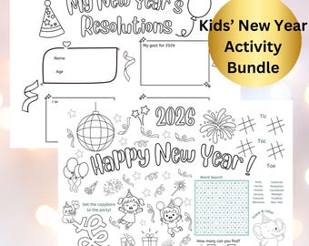 New Year's Eve Kids Activity Placemat 2026 | Printable Coloring Bundle ...