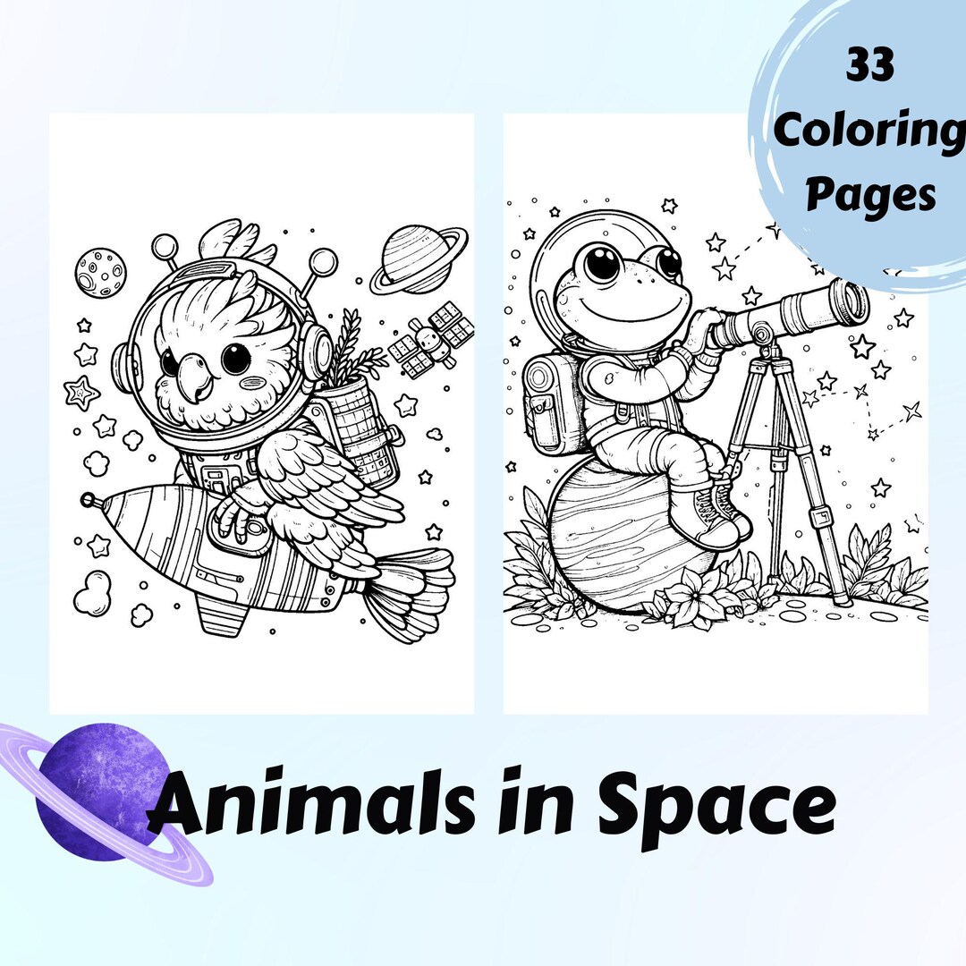 Animals in Space Coloring Pages: Intergalactic Kids Coloring Book (PDF ...