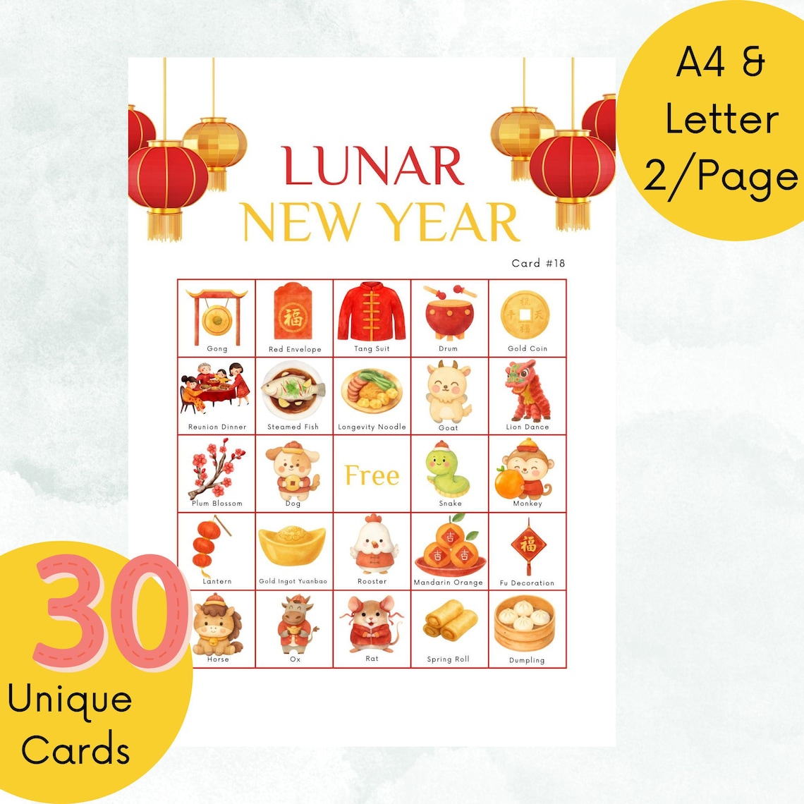 Lunar New Year Bingo Cards for Kids | Chinese New Year Bingo Game | 30 ...