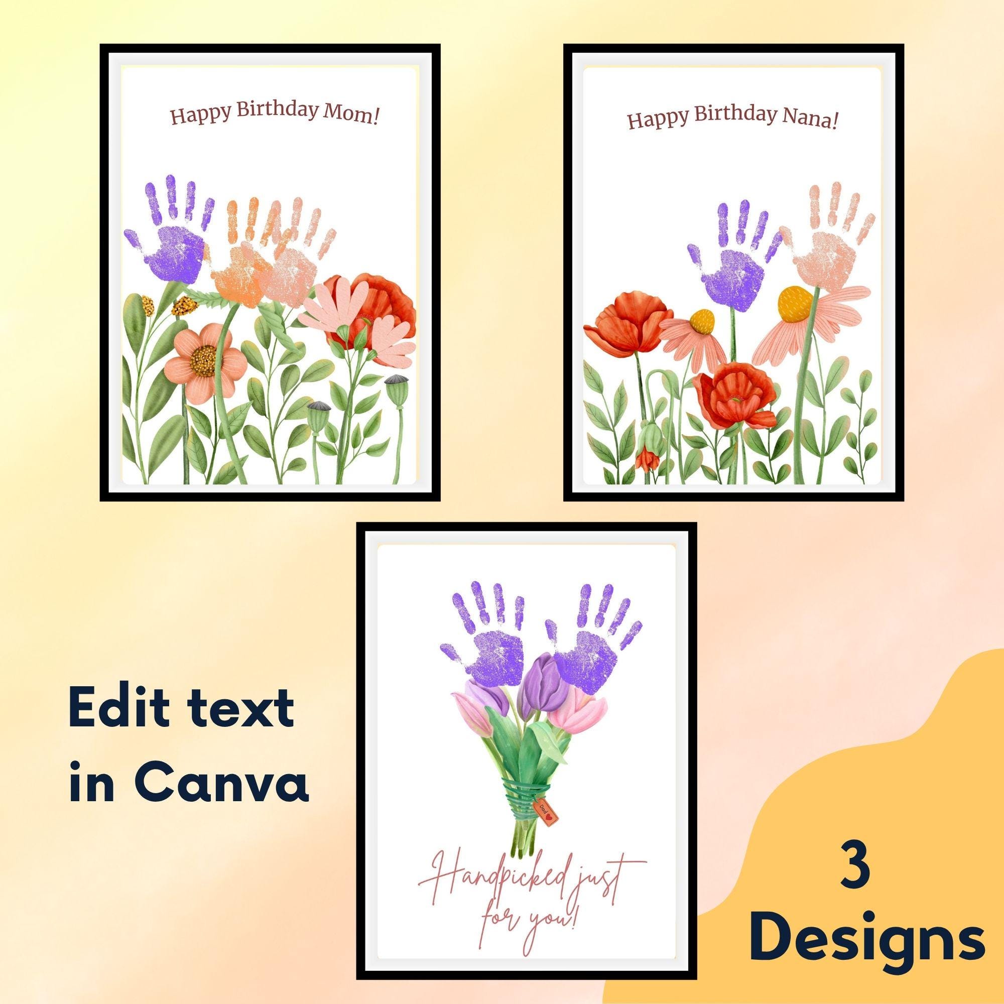 Editable Handprint Flower Bouquet Art: Birthday Keepsake (canva ...