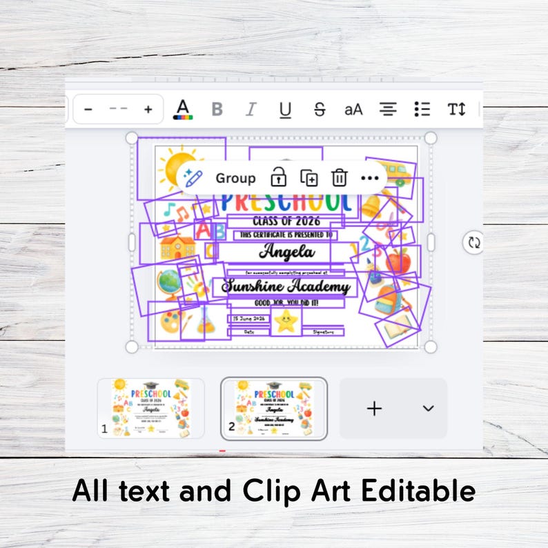 Editable Preschool Diploma Template, Kids Certificate Award (digital ...