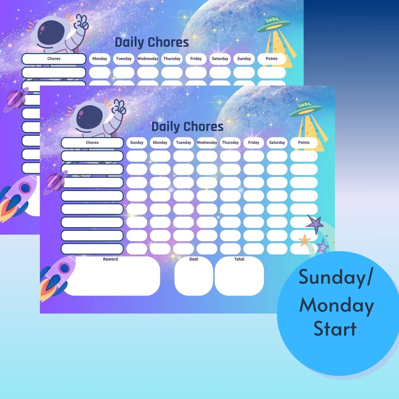 Space-themed Chore Chart, Editable Chore Chart, Behavior Chart, Kids ...