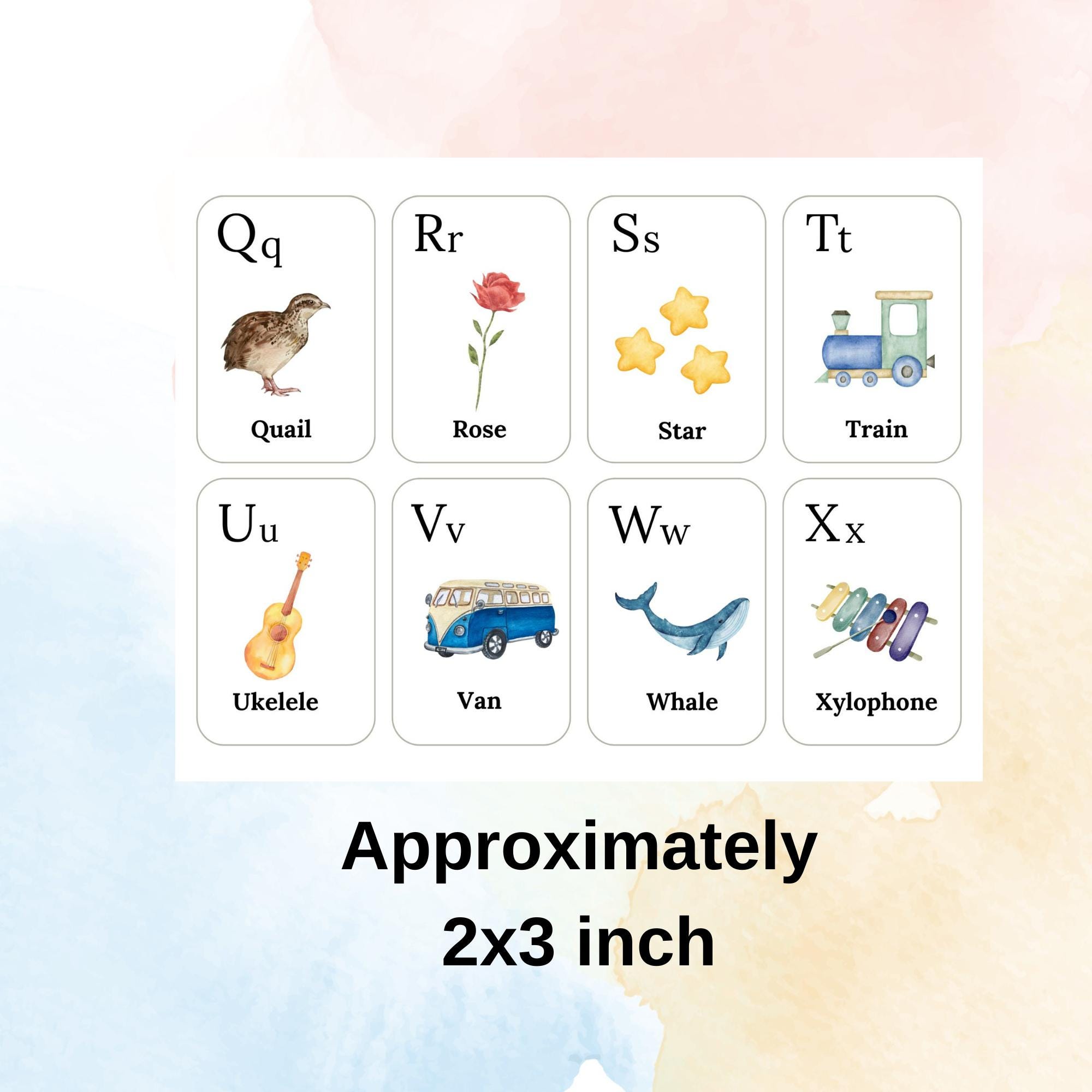 Montessori Alphabet Printables, Alphabet Watercolor Flashcards, Nursery ...