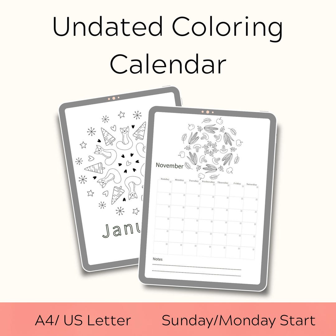 Mandala Coloring Calendar: Undated Printable Planner (A4 & US Letter ...