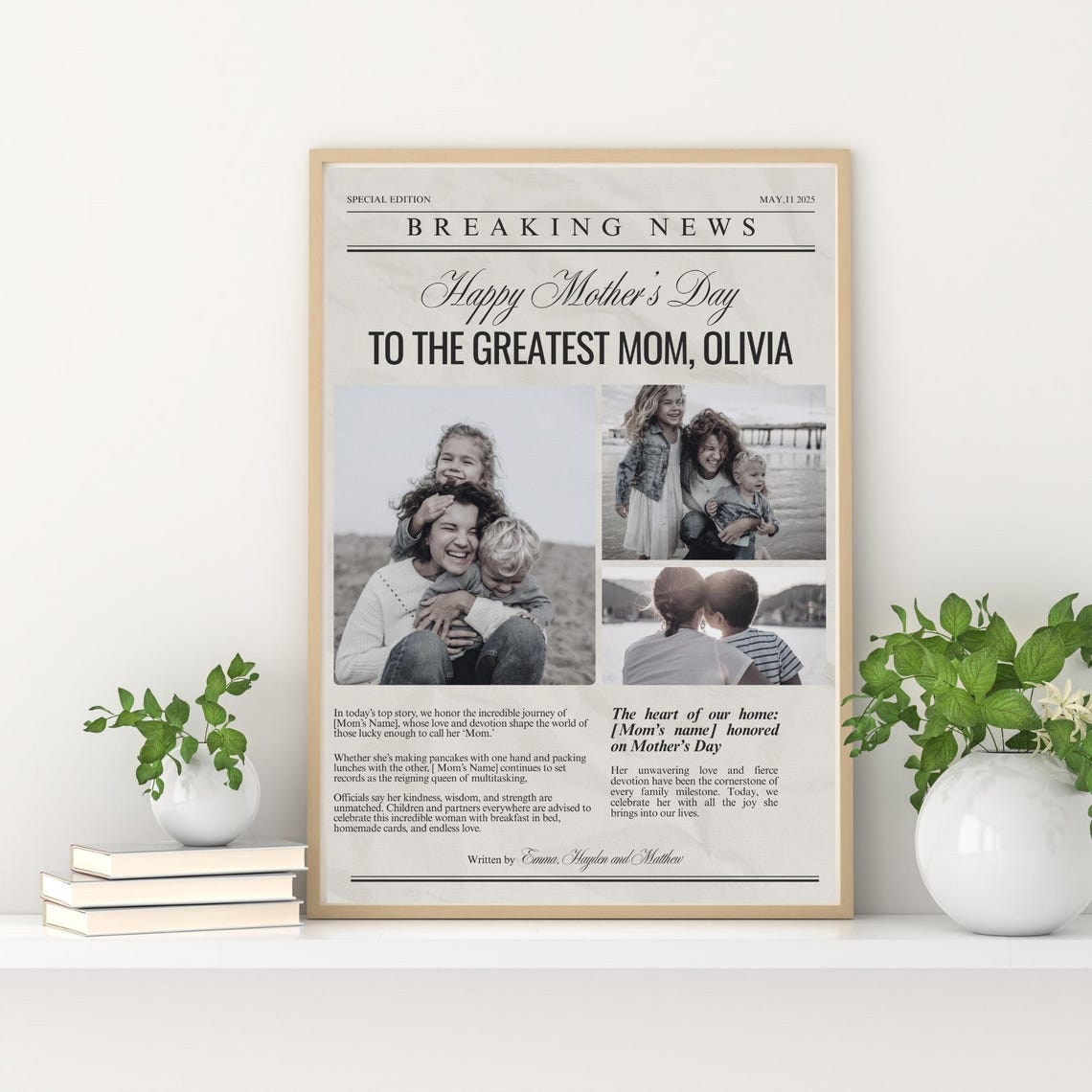 Editable Mother's Day Newspaper Template Canva, Personalized Mother's ...