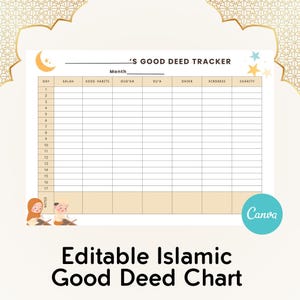 Islamic Good Deed Tracker for Kids: Monthly Activity Chart (printable ...