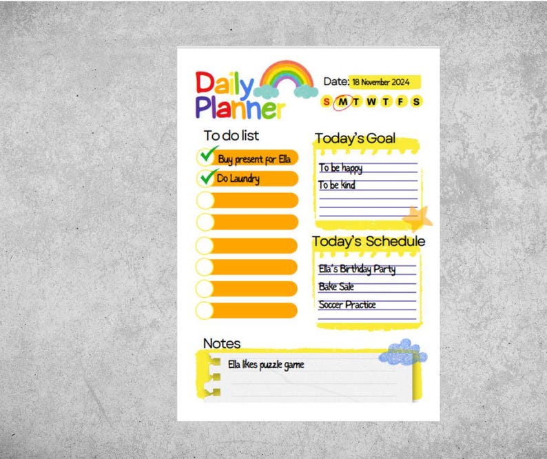 Editable Kids Daily Planner Rainbow Edition, Homework Organization ...