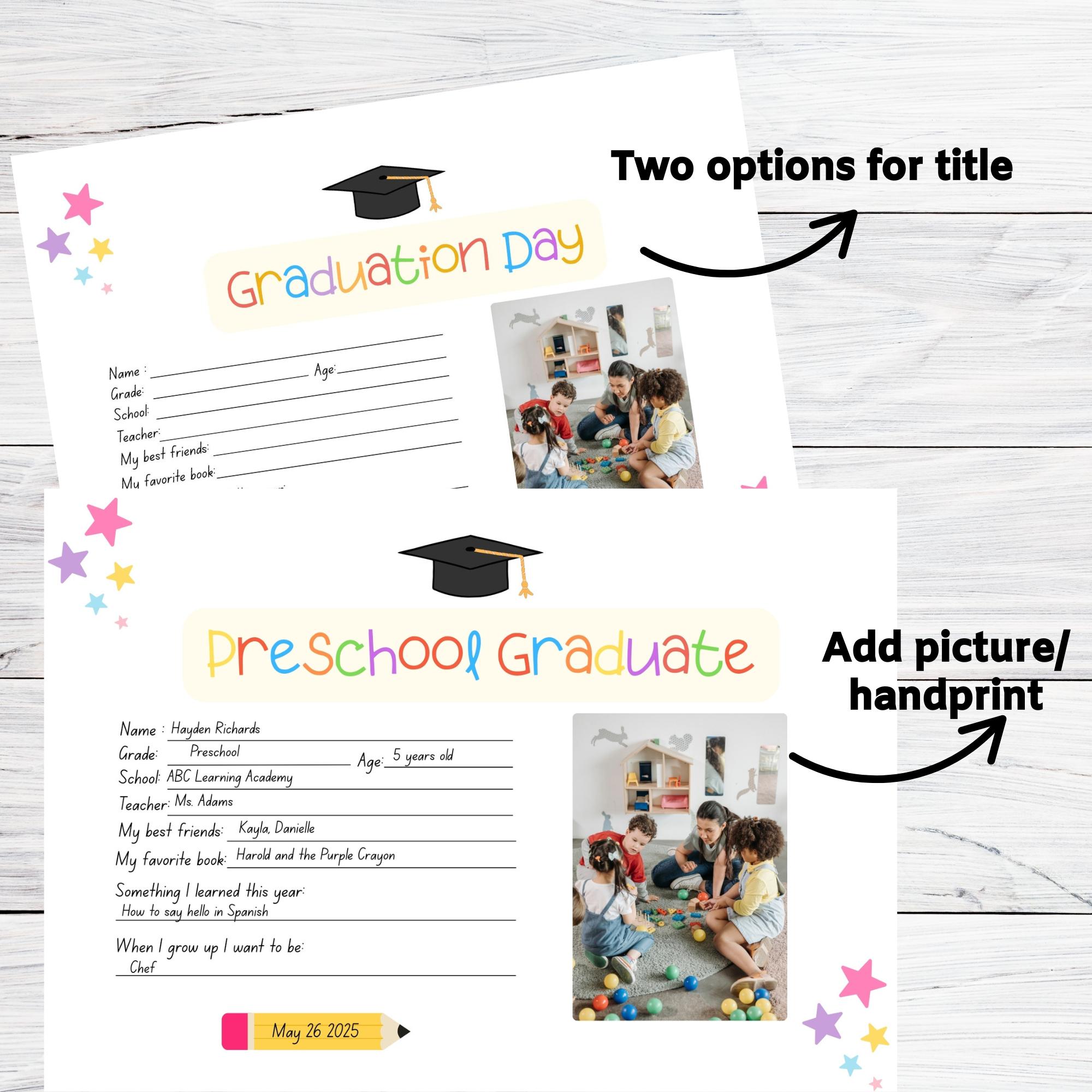Editable Preschool Graduation Keepsake, Last Day of Preschool Handprint ...