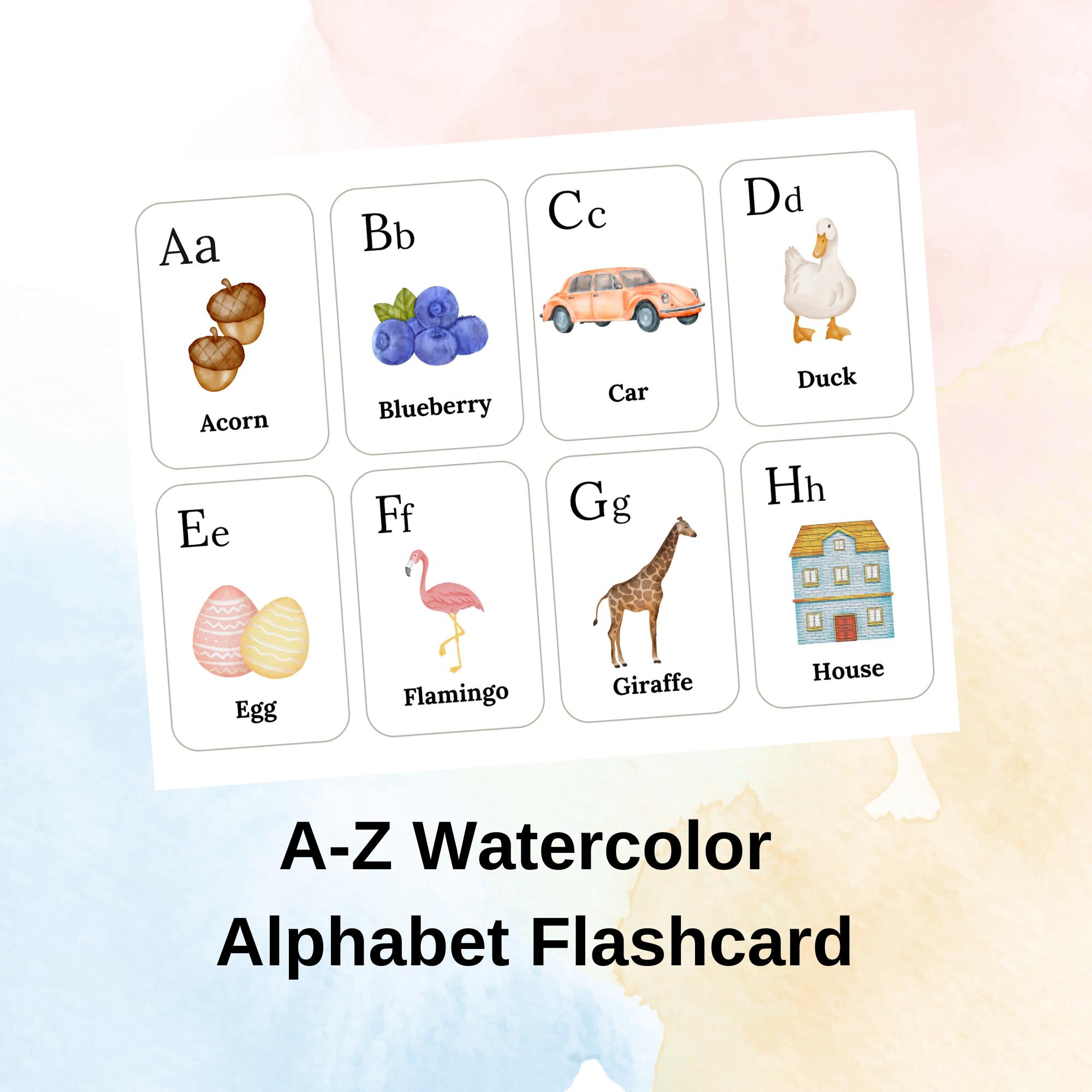 Montessori Alphabet Printables, Alphabet Watercolor Flashcards, Nursery ...