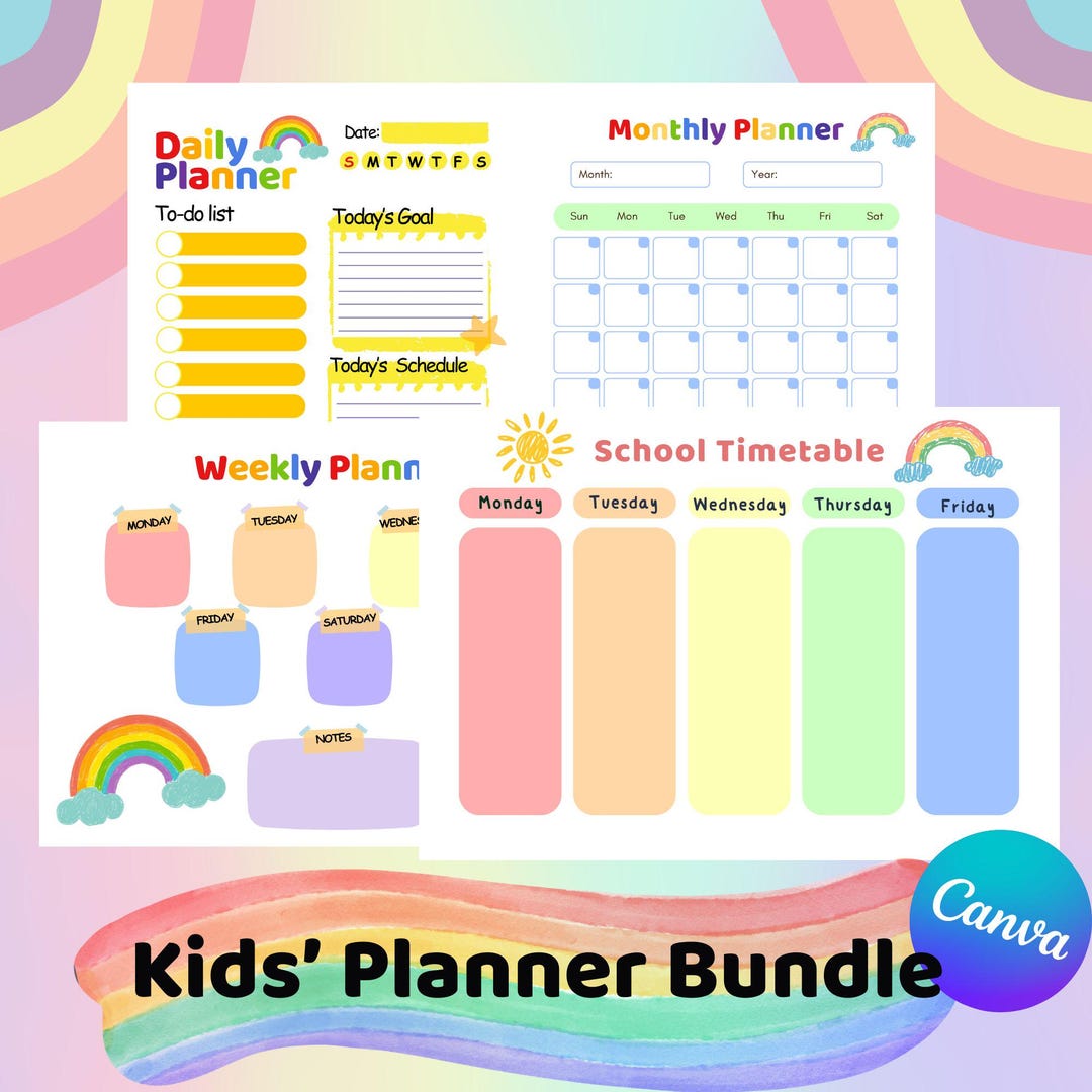 Editable Kids Planner Bundle, Canva Template, Homeschool Organizer ...